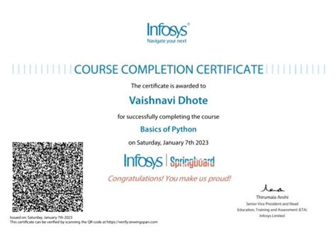 Vaishnavi Dhote On Linkedin Basics Of Python Completed From Infosys
