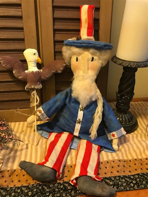 Primitive Uncle Sam Doll With Eagle Patriotic Uncle Sam Doll Handmade Uncle Sam Doll Etsy