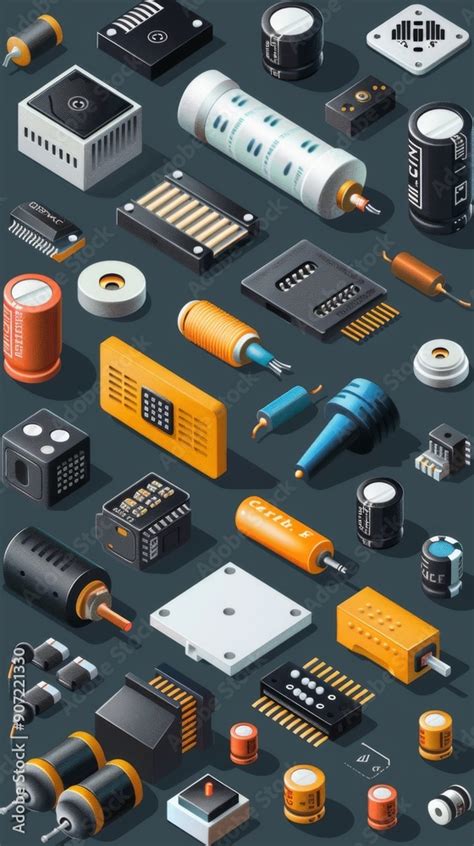 Diverse Capacitor Configurations In Isometric View A Visual Layout Of Electronic Component