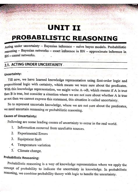 Unit Ii Aiml Probabilistic Reasoning And Bayesian Inference Concepts