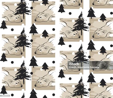 손으로 그린 벡터 추상적인 메리 크리스마스 매끄러운 패턴은 파스텔 배경에 고립된 눈 위에 놓여 있는 북극 흰색 북극곰과 함께 한다 직물 및 포장지 패턴 저널링 12월에 대한