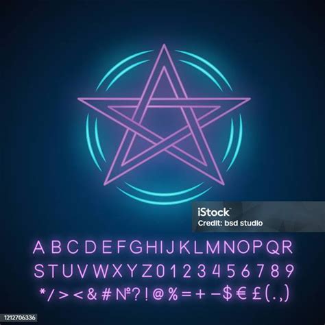 펜타그람 네온 라이트 아이콘입니다 신비로운 의식 펜타클 악마 의 별 사탄 위칸 및 이교도 기호 마법과 악마 기호 신비한 헵타그램