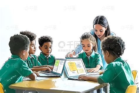 老师ai数字艺术 老师卡通手绘风儿童学生老师教室学习使用电脑场景插画 Ai插画免费下载 Png格式 4032像素 编号71770943 千图网