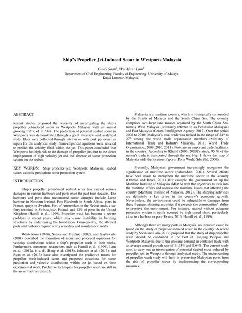 Pdf Ships Propeller Jet Induced Scour In Westports Malaysia