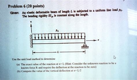 Solved Problem 6 20 Points Given An Elastic Deformable Beam Of Length L Is Subjected To A