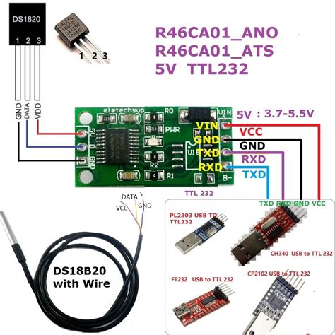 5x r46ca01 modbus temperature acquisition sensor ds18b20 rs485 serial
