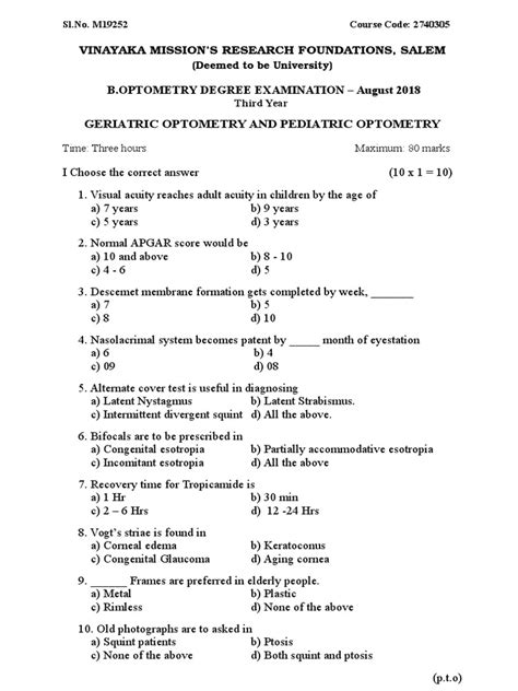 Geriatric Optometry And Pediatric Optometry Pdf Human Eye