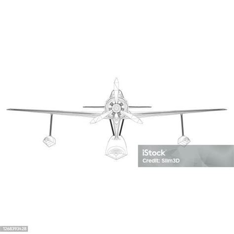 착륙 및 물에서 이륙오래된 비행기의 와이어 프레임 전면 보기입니다 3d 벡터 일러스트레이션 비행기에 대한 스톡 벡터 아트 및