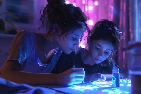Mother And Daughter Creating A Collaborative Art P Premium Ai