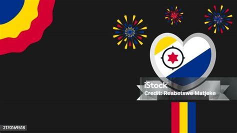 Bonaire 벡터 배너 디자인 일러스트 레이 션 와 깃발 색상 기하학적 모양 그리고 타이포그래피 불꽃놀이 및 리본 요소 0명에 대한 스톡 벡터 아트 및 기타 이미지