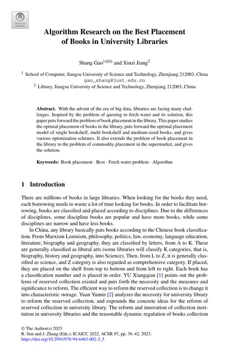pdf algorithm research on the best placement of books in university