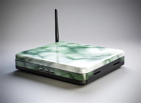 Premium AI Image Modern WiFi Router On Table Indoors Space For Text Created With Generative AI