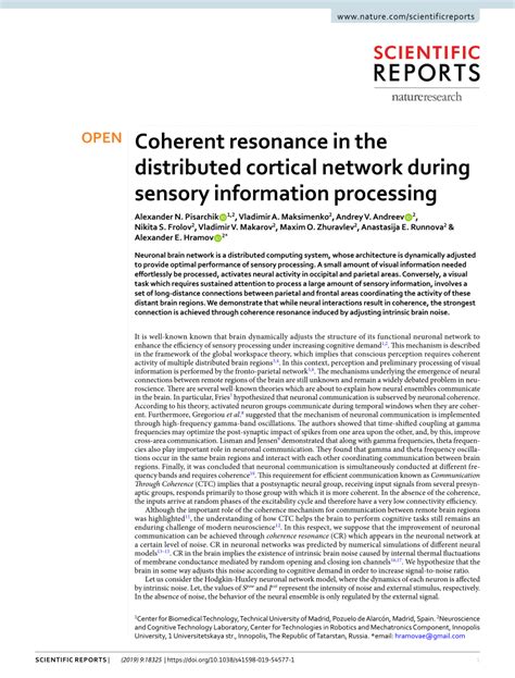 Pdf Coherent Resonance In The Distributed Cortical Network During Sensory Information Processing