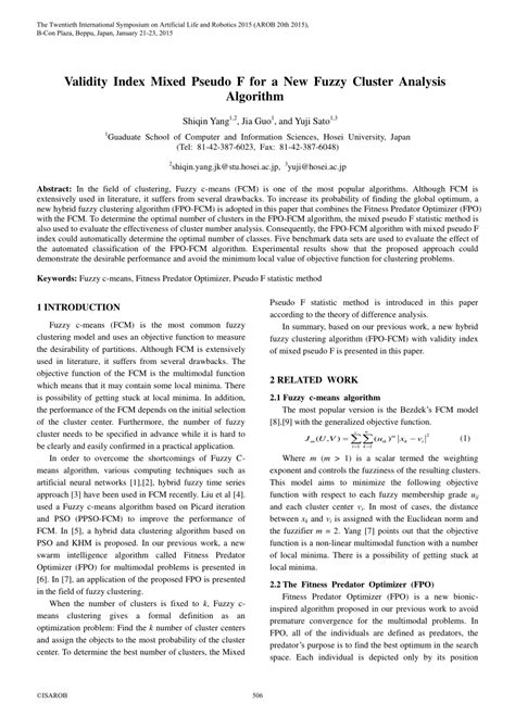 PDF Validity Index Mixed Pseudo F For A New Fuzzy Cluster Analysis