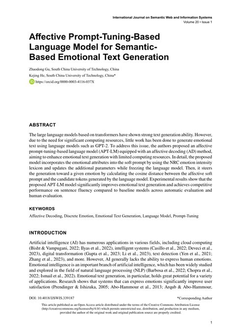 Pdf Affective Prompt Tuning Based Language Model For Semantic Based Emotional Text Generation