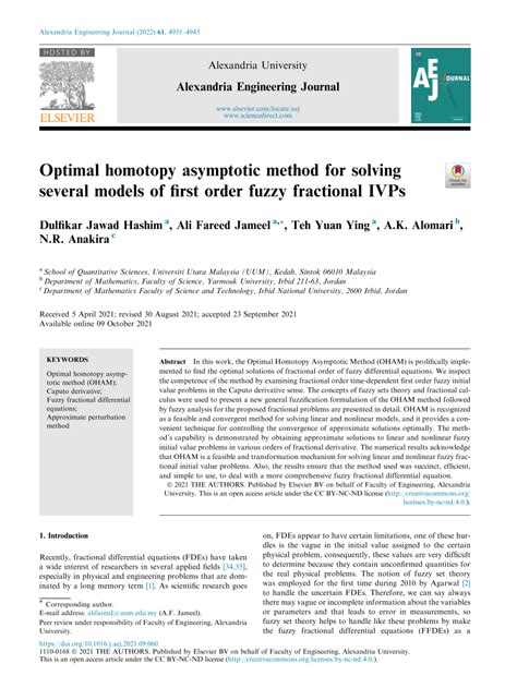 Pdf Optimal Homotopy Asymptotic Method For Solving Several Models Of First Order Fuzzy