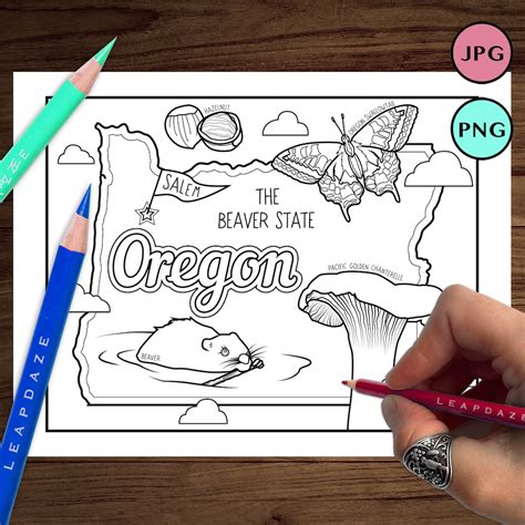 Oregon Coloring Page With State Facts Printable United States Of