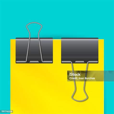 금속 바인더 클립 노란색 종이 노트 스티커 벡터 일러스트레이션 0명에 대한 스톡 벡터 아트 및 기타 이미지 0명 3차원 형태 검은색 Istock