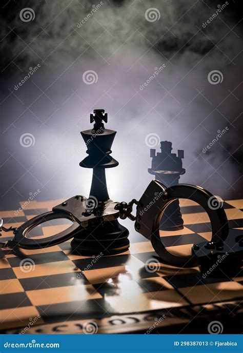 Chess Board With Chess Piece Police Handcuffs And Smoke Stock Illustration Illustration Of