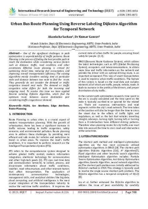 Pdf Urban Bus Route Planning Using Reverse Labeling Dijkstra Algorithm For Temporal Network