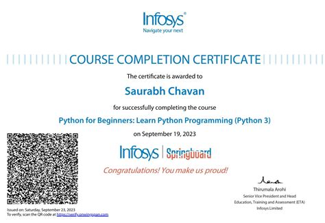 Saurabh Chavan On Linkedin Infosys Pythoncertified Codingjourney