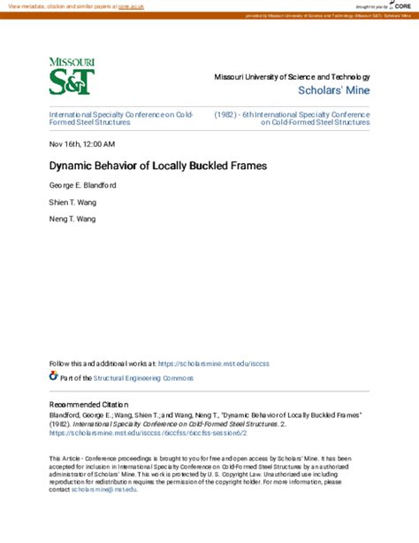 Pdf Dynamic Behavior Of Locally Buckled Frames