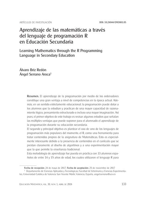 Pdf Learning Mathematics Through The R Programming Language In Secondary Education