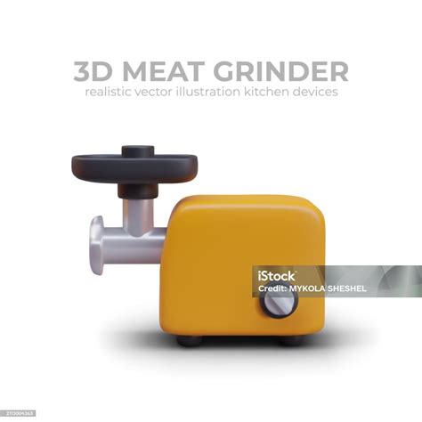 텍스트 장소가 있는 흰색 배경에 노란색 색상의 현실적인 전기 고기 분쇄기 3차원 형태에 대한 스톡 벡터 아트 및 기타 이미지 3차원 형태 만화 0명 Istock