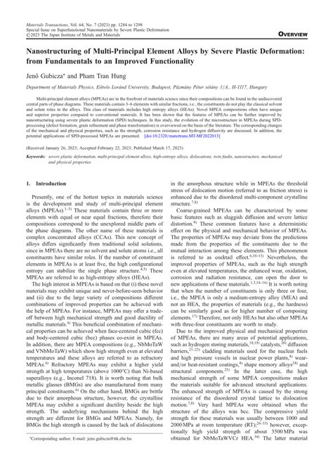 Pdf Nanostructuring Of Multi Principal Element Alloys By Severe Plastic Deformation From