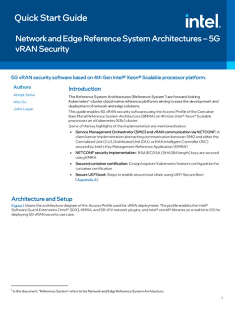 Network And Edge Reference System Architectures 5g Vran Security Quick Start Guide