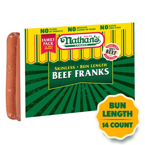 Nathans Famous Skinless Beef Franks Bun Length 28 Oz