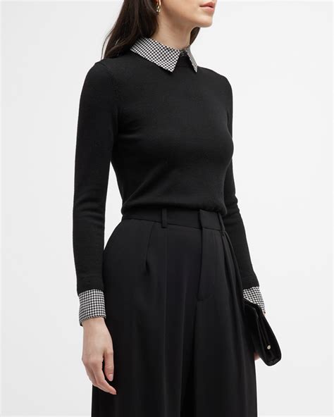 Alice Olivia Chase Puff Sleeve Collared Sweater Neiman Marcus