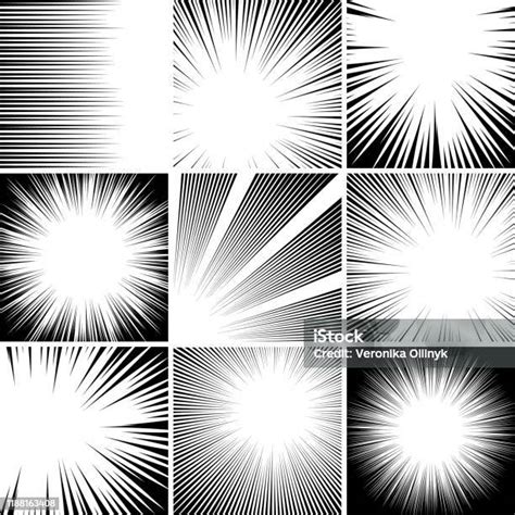 만화 복고풍 배경입니다 속도 액션 라인 템플릿 만화 줄무늬 효과 및 모션 웨이브 폭발 요소 벡터 배경 세트 흑백 만화 배경의