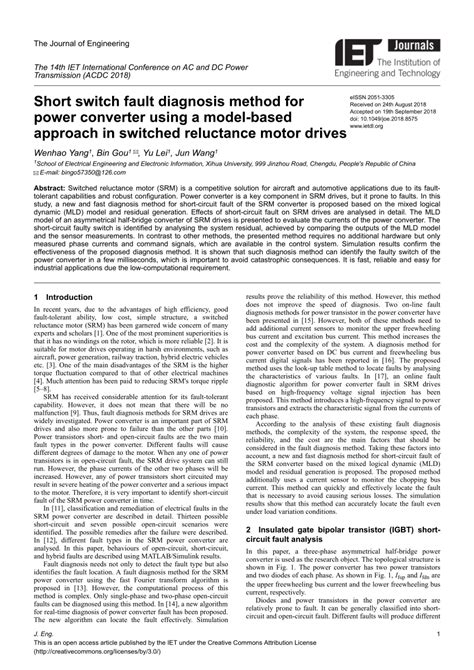 Pdf Short Switch Fault Diagnosis Method For Power Converter Using A
