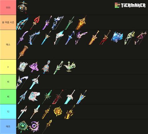 42 ★★★★★ 무기 티어표 Genshin Impact Hoyolab