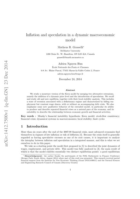 Pdf Inflation And Speculation In A Dynamic Macroeconomic Model