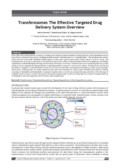Pdf Transferosomes The Effective Targeted Drug Delivery System Overview