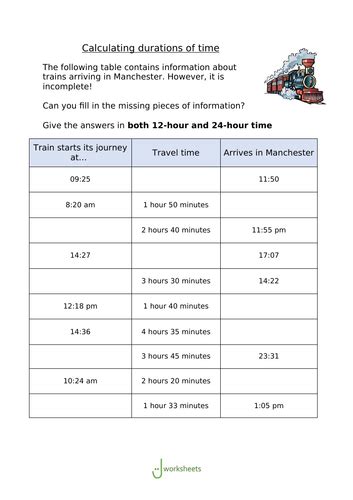 Calculating Durations Of Time Differentiated Worksheets Teaching