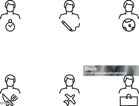 벡터 기호와 검은 색 얇은 선으로 그려진 단색 기호의 선 아이콘 컬렉션 상점 사이트 응용 프로그램에 적합합니다 타이머 연필 행성