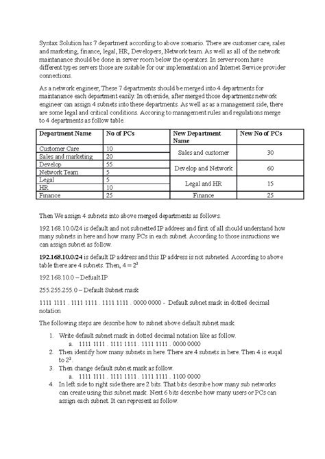 Subnetting Network Diagram Syntax Solution Has 7 Department According To Above Scenario There