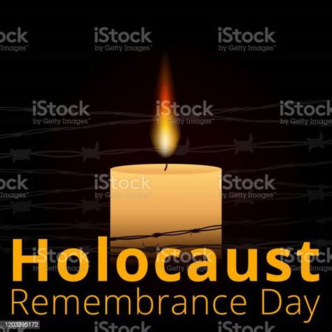 철조망과 기념 촛불 국제 홀로코스트 기념일 포스터 1월 27일 Yom Hashoah에 대한 스톡 벡터 아트 및 기타 이미지 Yom Hashoah 국제 홀로코스트 추모의