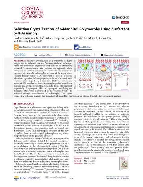 Pdf Selective Crystallization Of D Mannitol Polymorphs Using