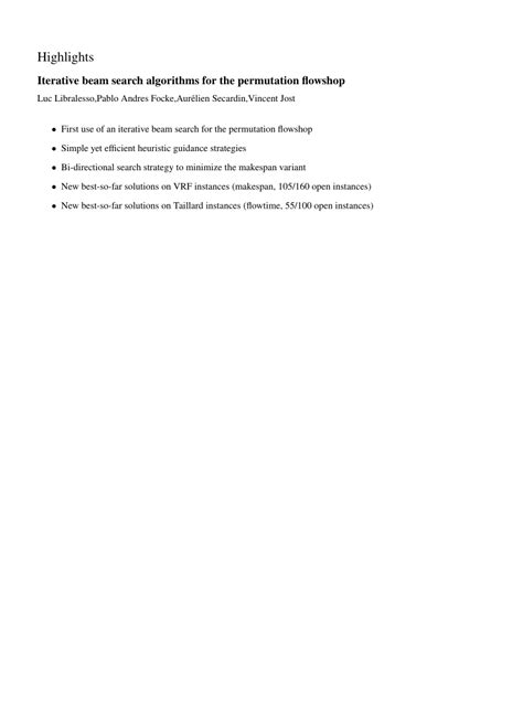 Pdf Iterative Beam Search Algorithms For The Permutation Flowshop