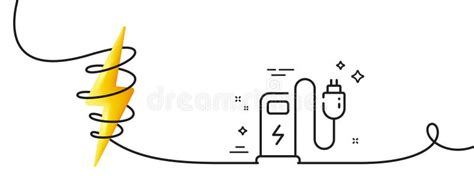 Charging Station Line Icon Car Charge Plug Sign Continuous Line With Curl Vector Stock Vector