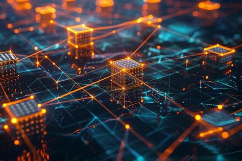 An Abstract Representation Of A Blockchain Network With Glowing Blocks