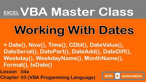 Working With Dates Excel Vba Master Class 34e Youtube