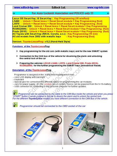 Edilock Toyota Lexus New Key Programming Device Manual English