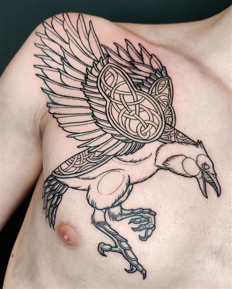 Flying Raven Back Tattoo