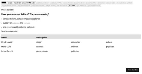 Tiptap Table Prototype Codesandbox