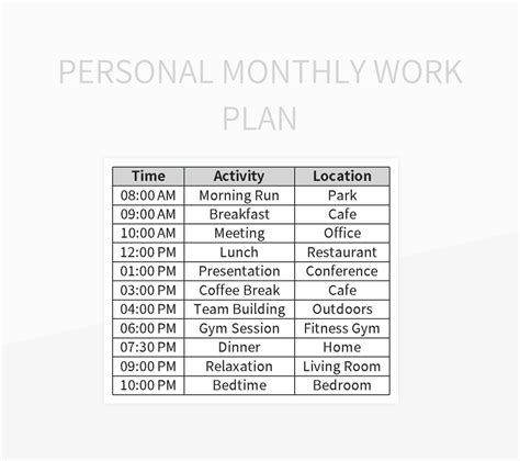 Personal Monthly Work Plan Excel Template And Google Sheets File For Free Download Slidesdocs